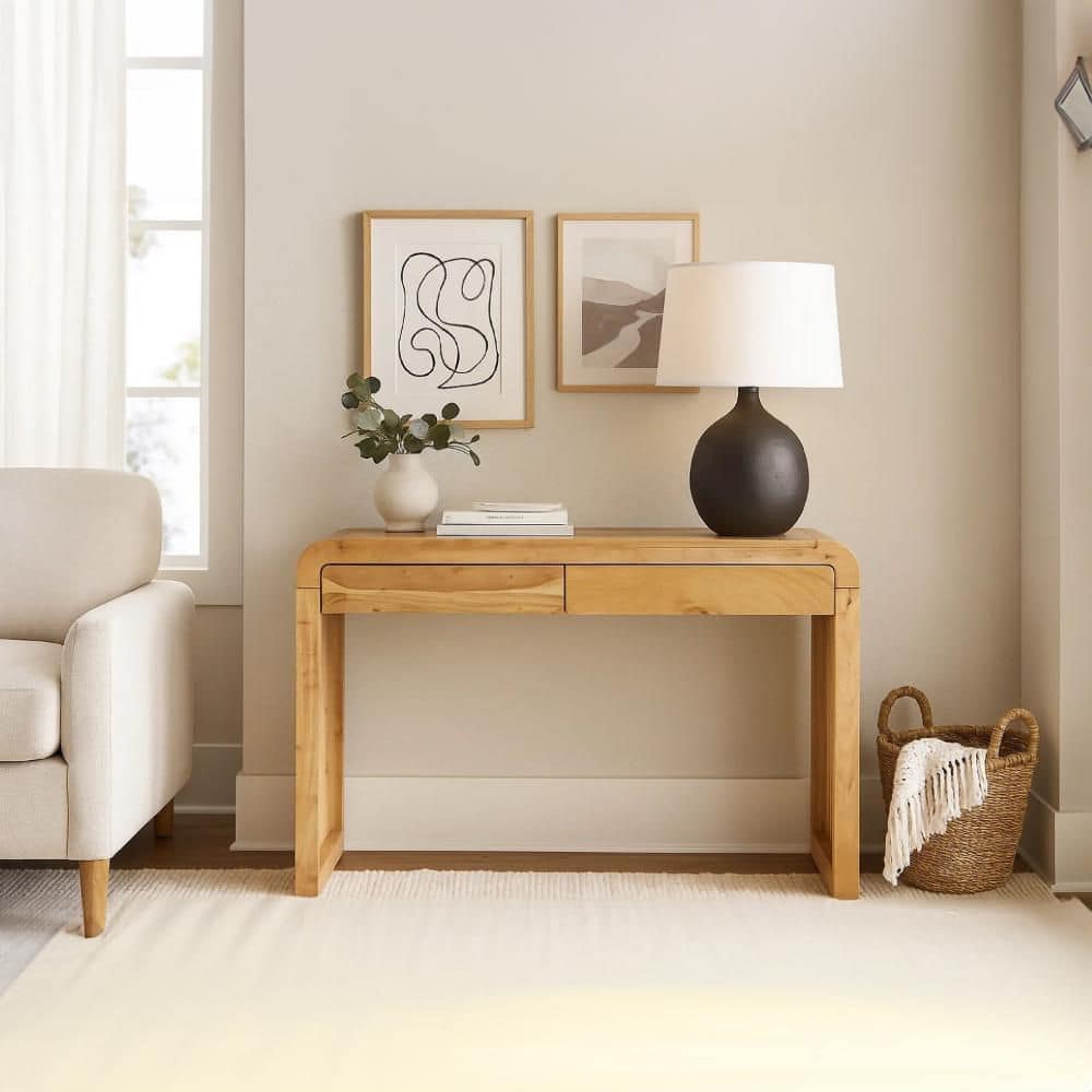 THE URBAN PORT Arlow 43 in. Brown Rectangle Acacia Wood and MDF Console ...