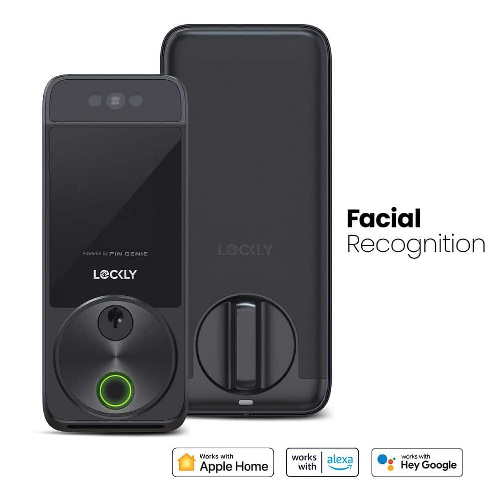 Lockly Visage Facial Recognition Zeno Matte Black Deadbolt Wi-Fi Smart Lock, Home Key ...