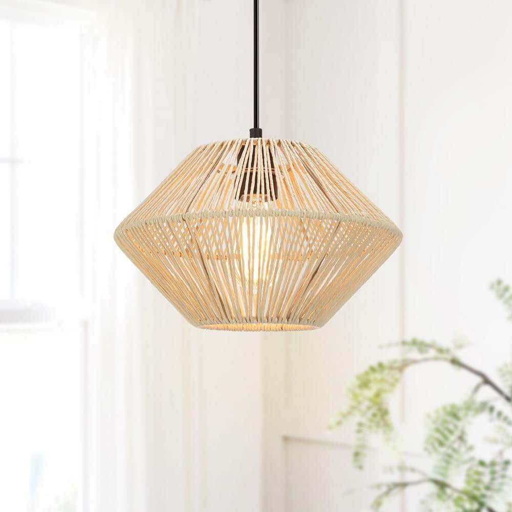 Prime Ray Indigo 13 in. 1-Light Bohemian Adjustable Twisted Rope Woven ...
