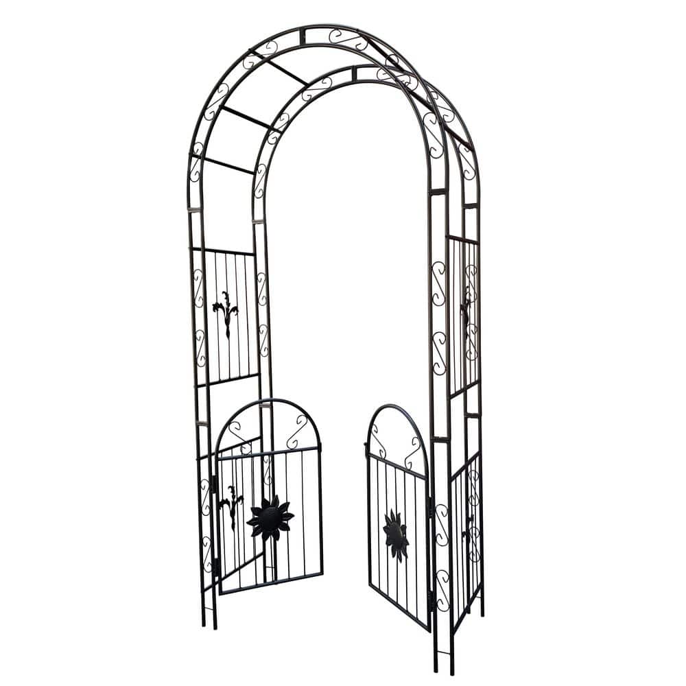 Clihome 98.40 in. Metal Garden Arch with Doors Arbor Trellis Climbing ...
