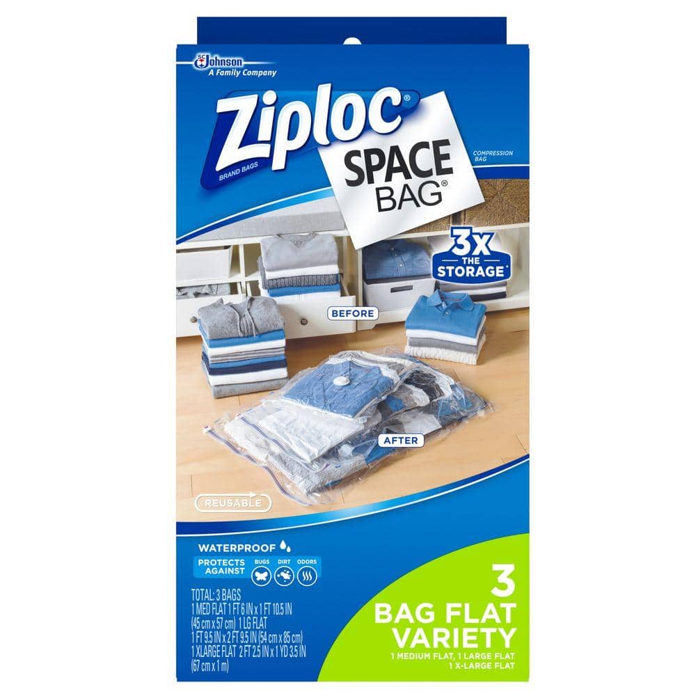 Ziploc Space Bags 1 Medium, 1 Large, 1 XL Combo Pack Plastic Food ...