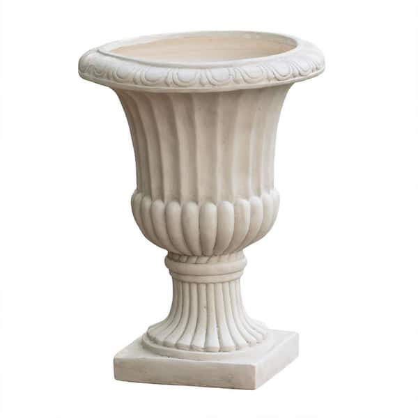 Antique White Outdoor MgO Stone Round Planter (19 in. W x 27 in. H ...