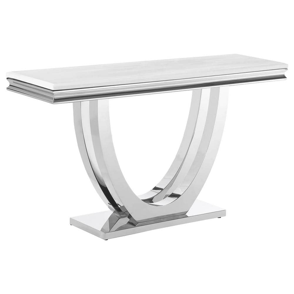 Coaster Kerwin 55 in. White and Chrome U-base Rectangle Faux Marble Top ...