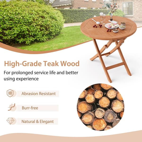 Gymax 31.5 in. Round Outdoor Folding Table Patio Solid Teak Dining Table GYM12333