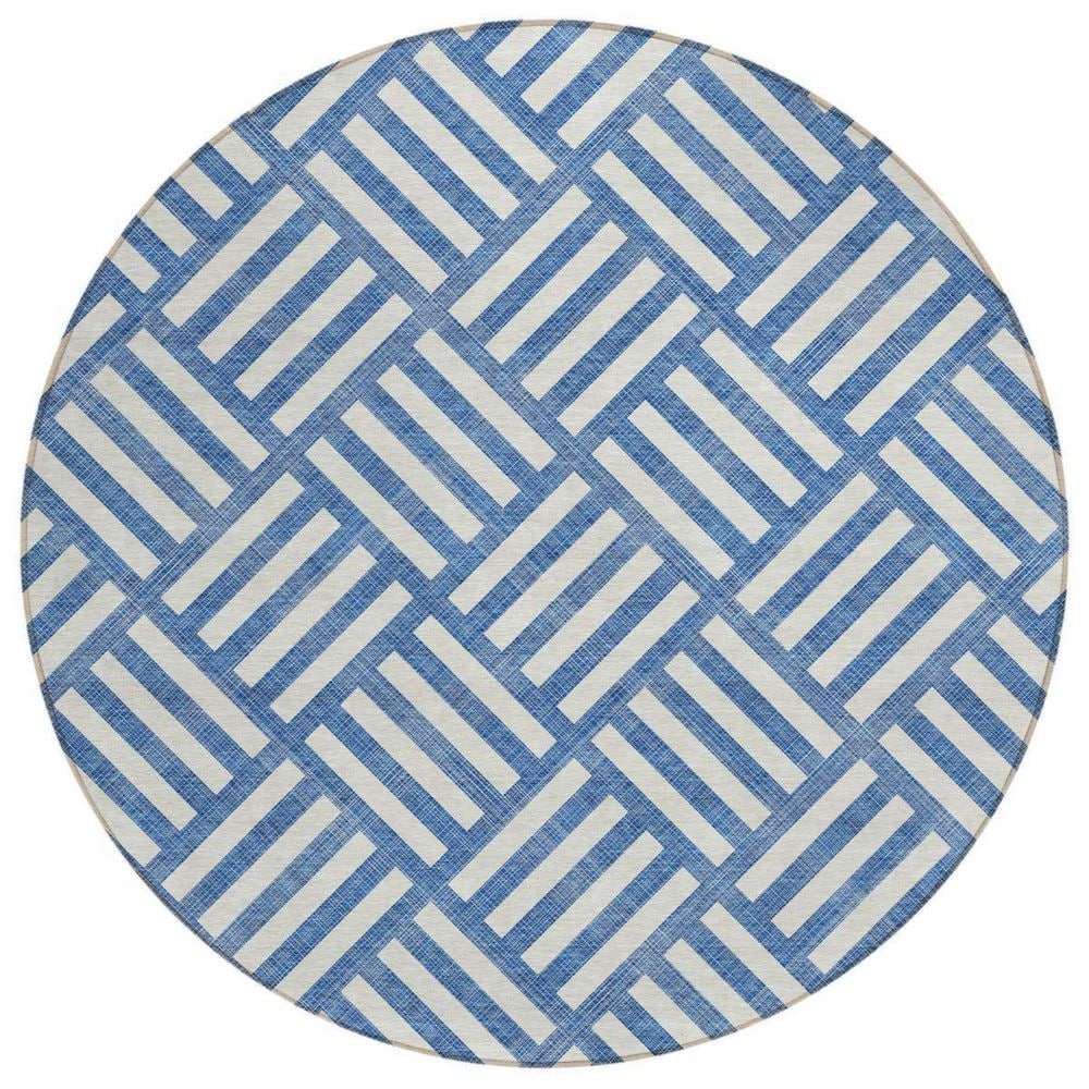HomeRoots Blue, Ivory 8 ft. Round Woven Geometric Polyester Round ...