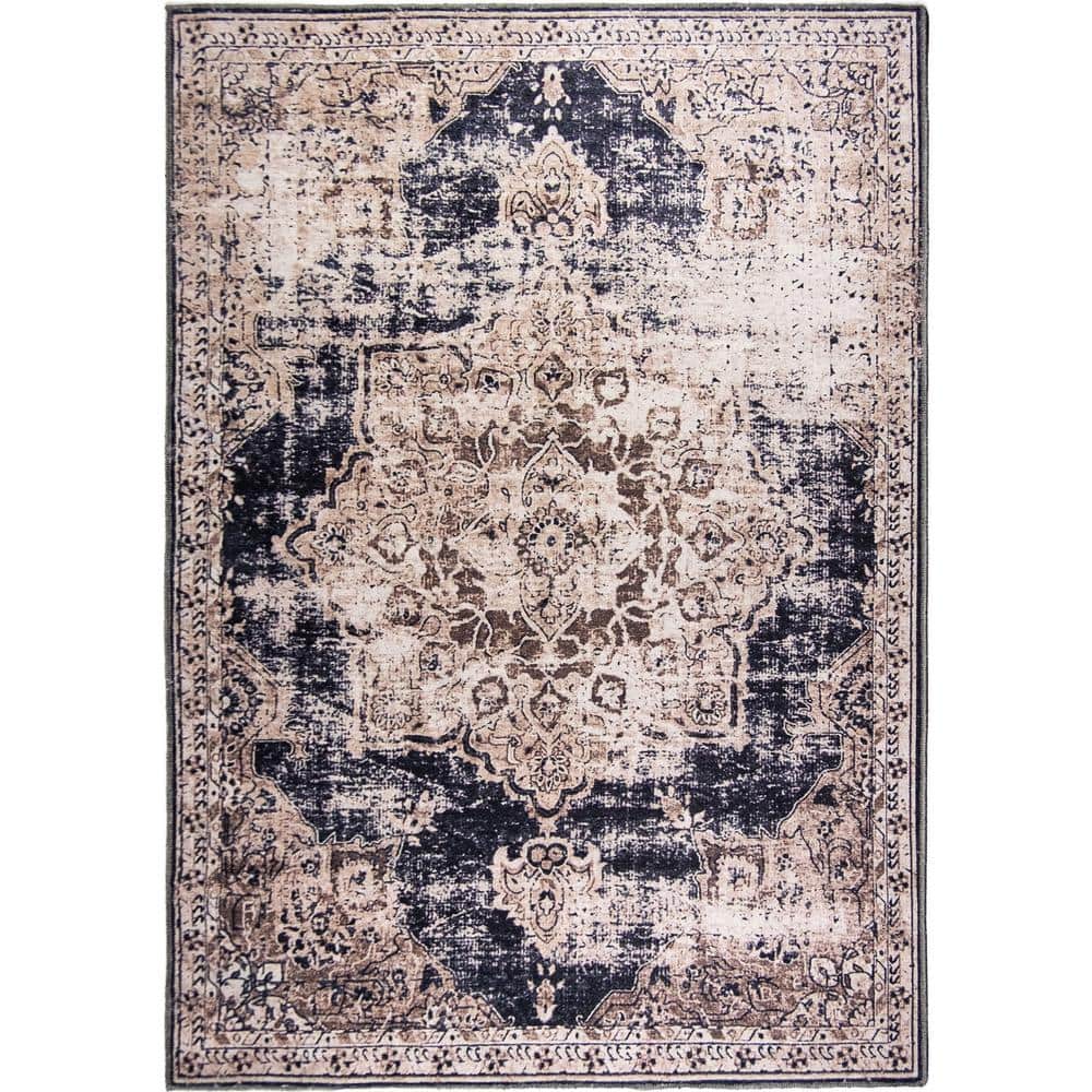 L'Baiet Cameron Beige Distressed Washable 8 ft. x 10 ft. Area Rug ...