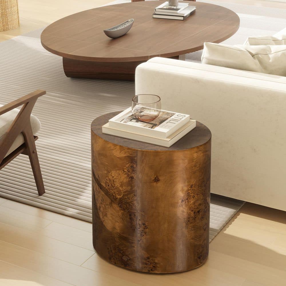 Jennifer Taylor Nebula 19 in. Burl Wood Accent Round Pillar Side Table ...