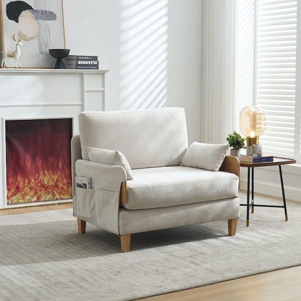 anpport Modern Beige Chenille Convertible Accent Arm Chair with Storage ...