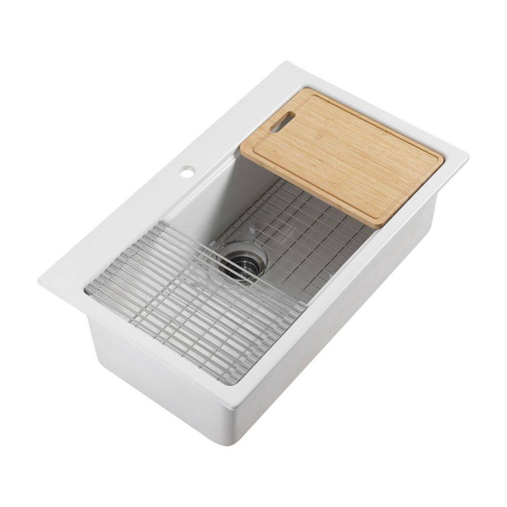 Los Flexi 36 in. x 22 in. White Drop-In Kitchen Sink, Fireclay ...