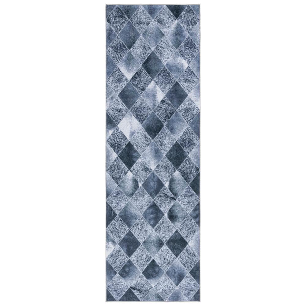 SAFAVIEH Faux Hide Gray/Dark Gray 3 ft. x 8 ft. Machine Washable Plaid ...