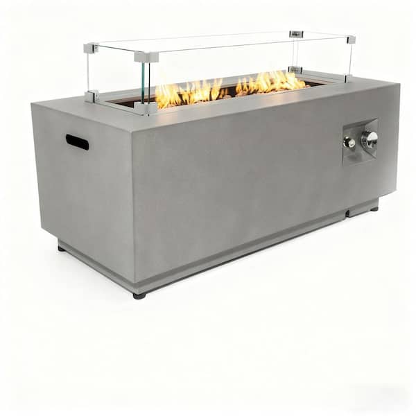 Zeus & Ruta Patio Gray Rectangular Steel Outdoor Fire Pit Table 13 in ...