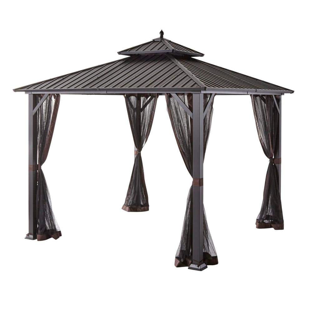 Hampton Bay 10 ft. x 10 ft. Holden Outdoor Patio Black Hard Top ...