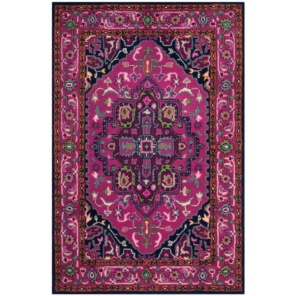 SAFAVIEH Bellagio Pink/Navy 4 ft. x 6 ft. Border Area Rug BLG541C-4 ...
