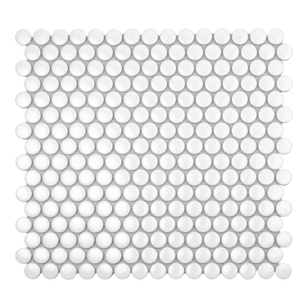 Apollo Tile Cirkel 4 in. x 0.25 in. Glossy White Porcelain Mosaic Wall ...