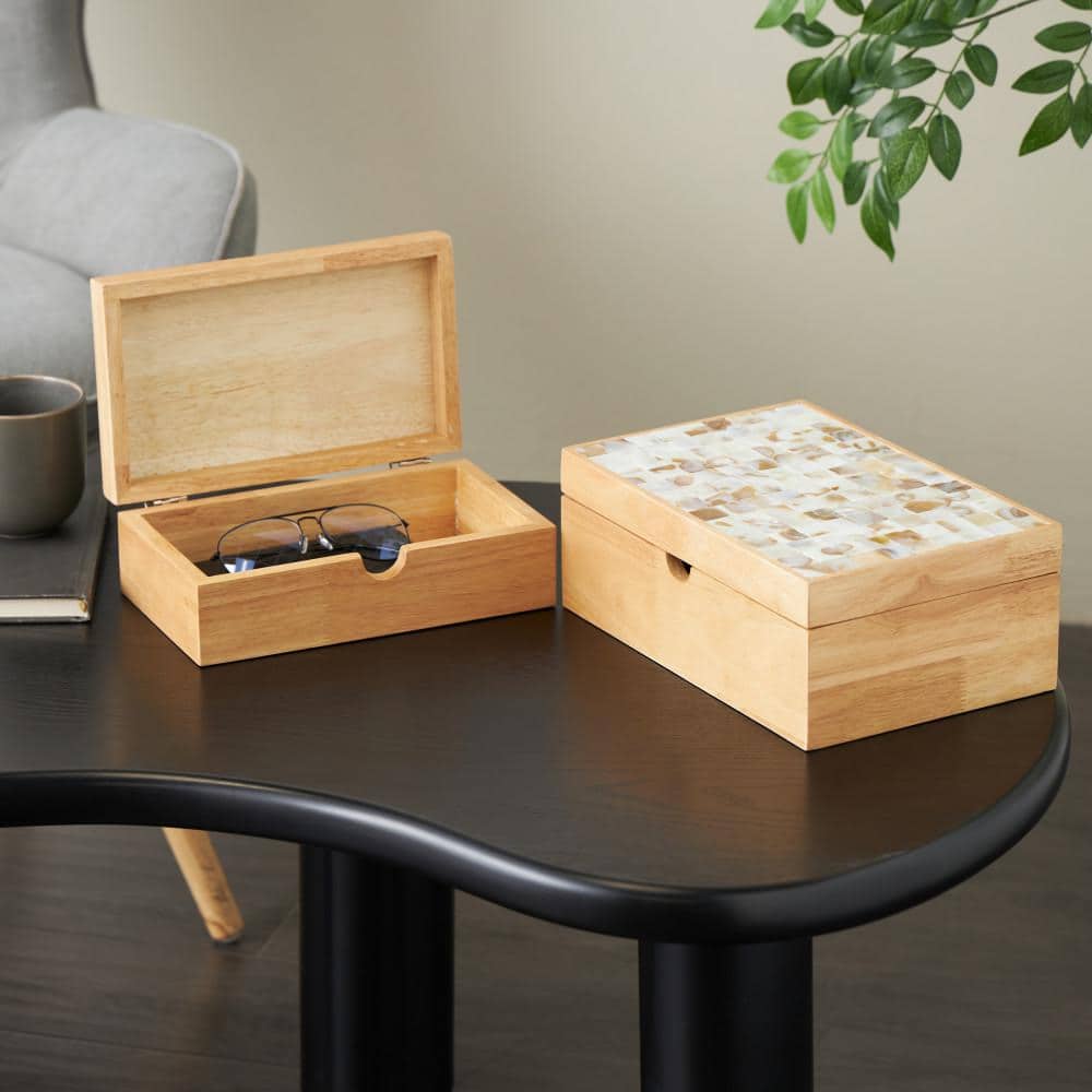 Litton Lane Rectangle Wood Handmade Storage Box with Seashell Tops (Set ...