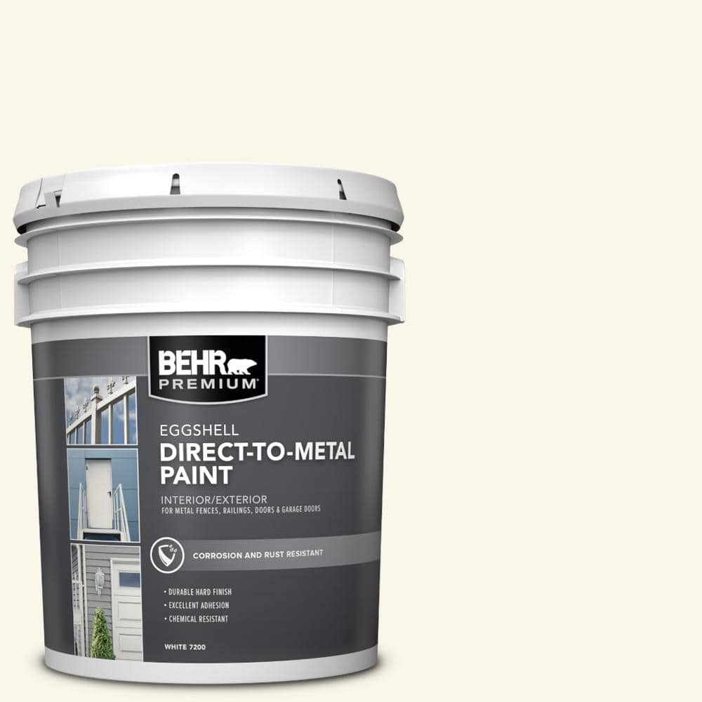 BEHR PREMIUM 5 gal. #OR-W15 Sleek White Eggshell Direct to Metal ...
