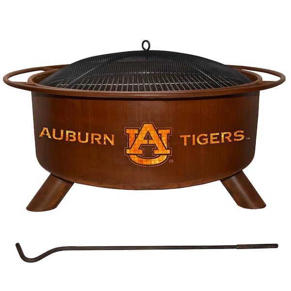 Auburn 29 in. x 18 in. Round Steel Wood Burning Rust Fire Pit with ...