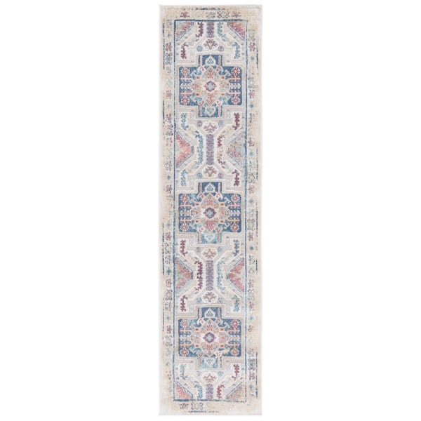 SAFAVIEH Cabana Navy/Aqua/Ivory 2 ft. x 9 ft. Aztec Medallion Indoor ...