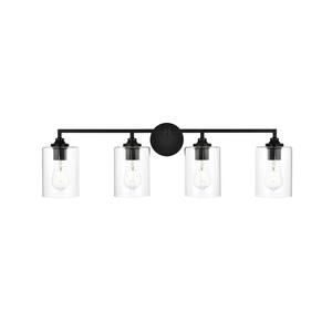 Simply Living 33 in. 4-Light Modern Chrome Vanity Light with Clear ...