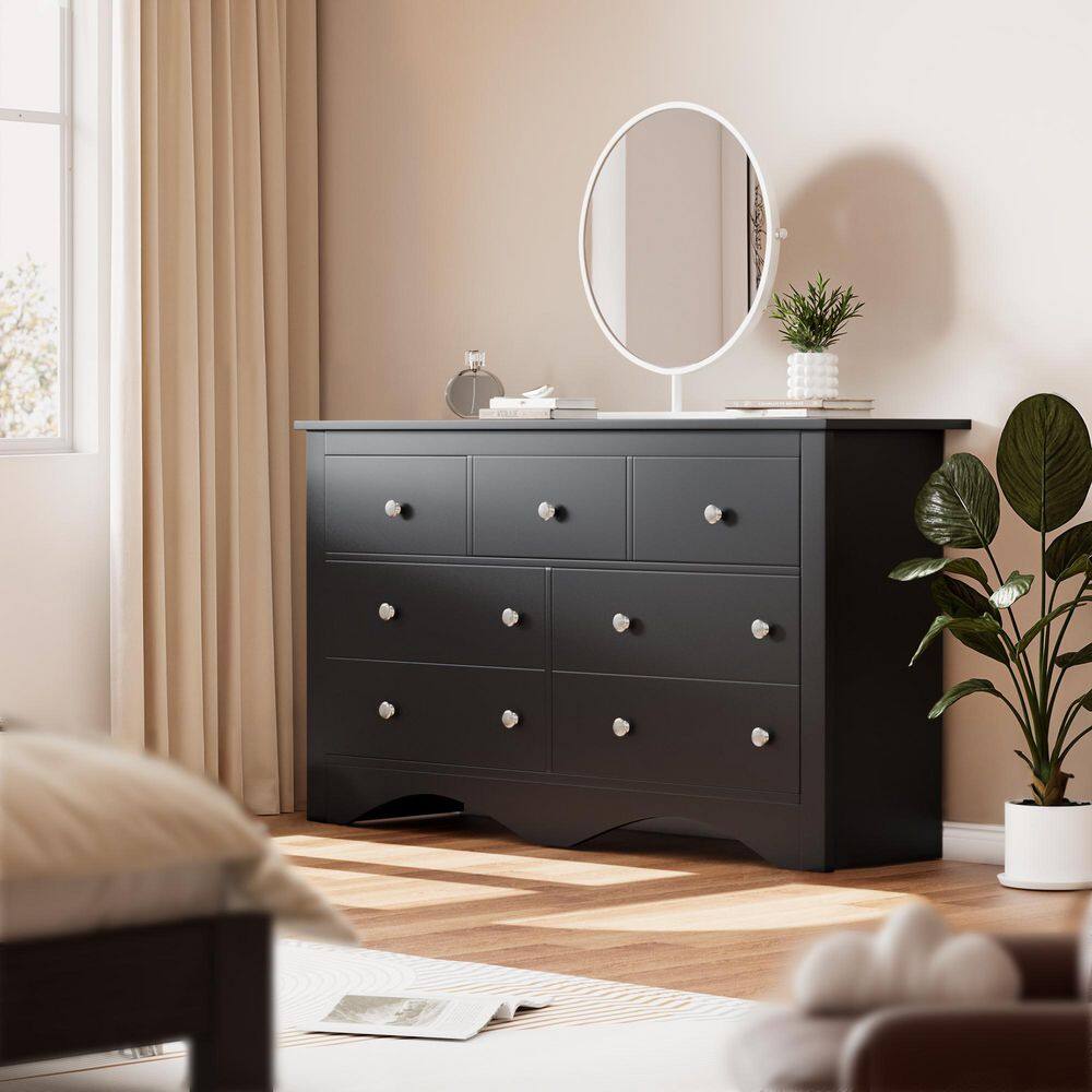 LACOO Creaser 52 in. Black MDF Dresser for Bedroom, Wide Chest of ...