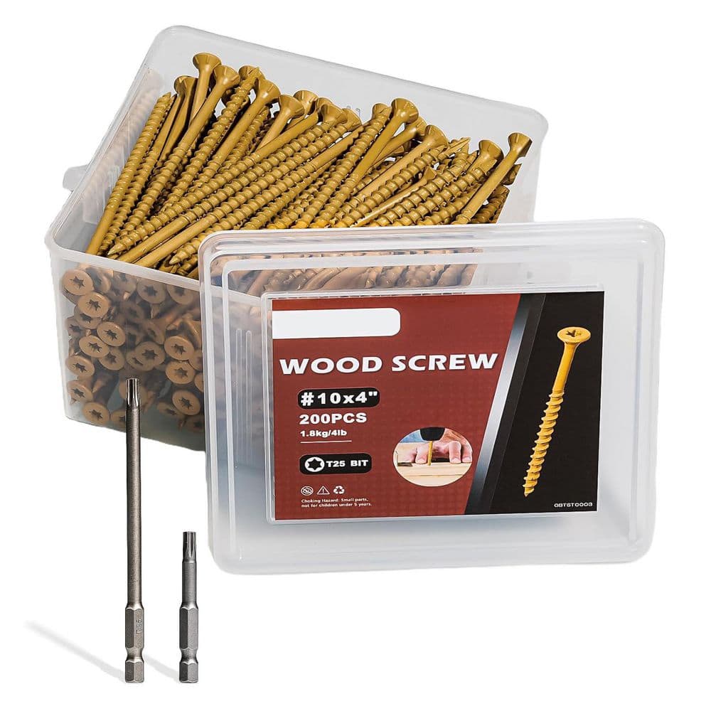 Afoxsos Wood Screws Yellow Rust Resistant Self-Tapping Exterior Deck Fastener (200-Pack) with ...