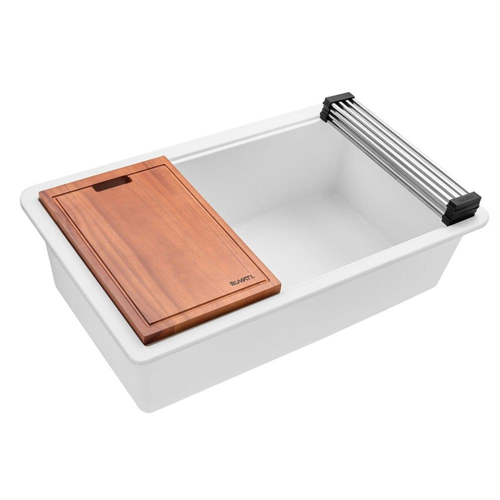 Ruvati EpiStage 33 in. Undermount Single Bowl White Granite Quartz ...