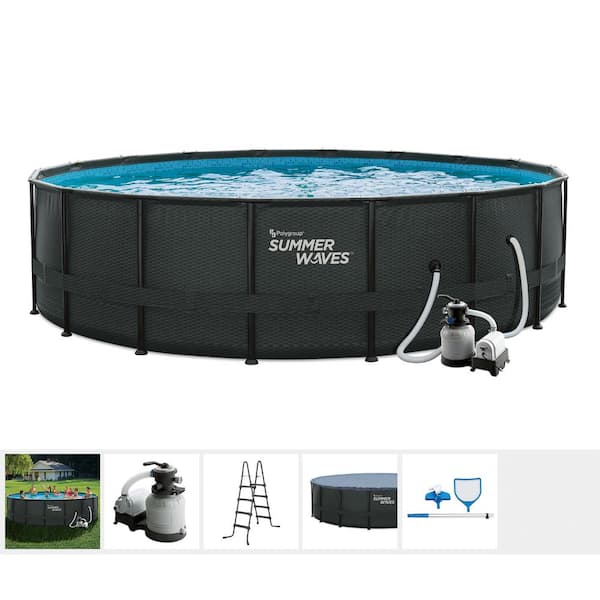 Summer Waves Elite Dark Wicker Print 14 ft. Round x 42 in. Deep Metal ...