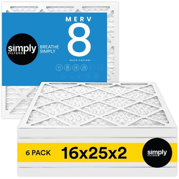 Simply 16 in. x 25 in. x 2 in. MERV 8 FPR 5 Pleated Furnace Air Filter ...