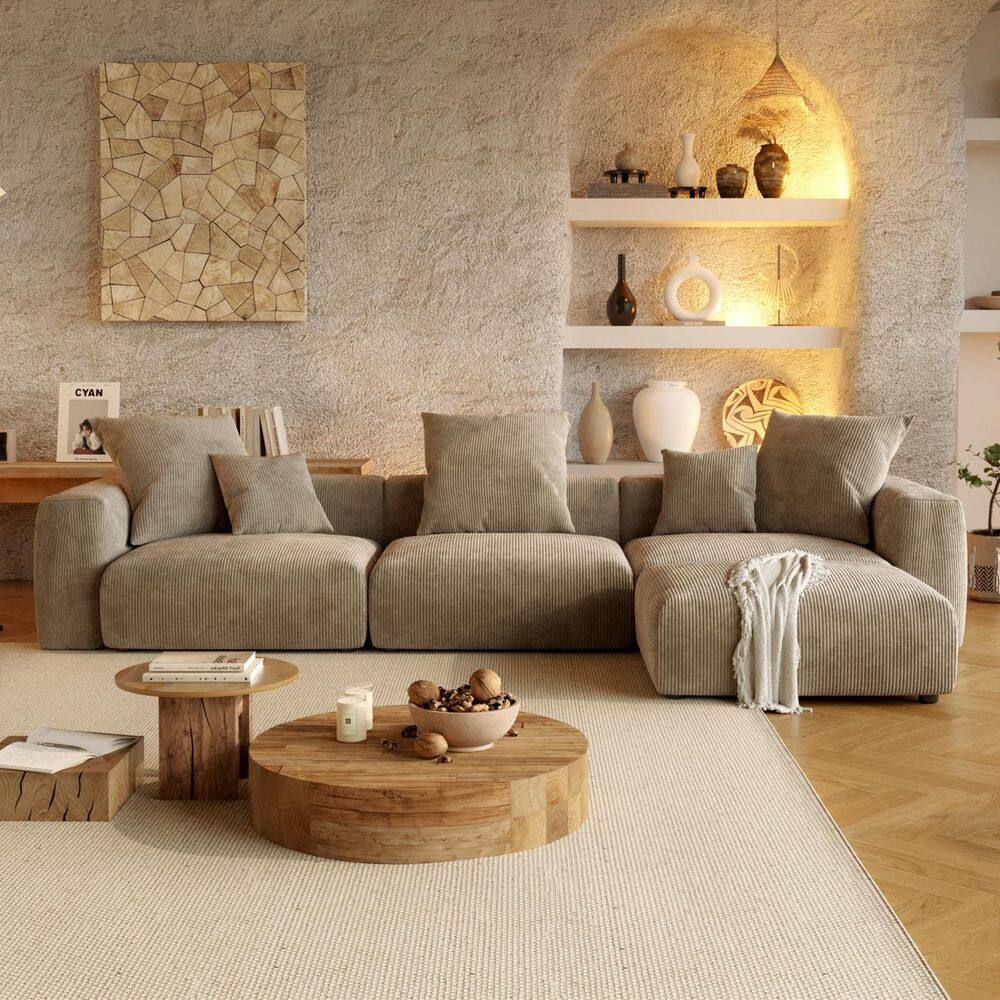 Magic Home Modular 142 in. Square Arm Corduroy Modular Oversized Floor ...