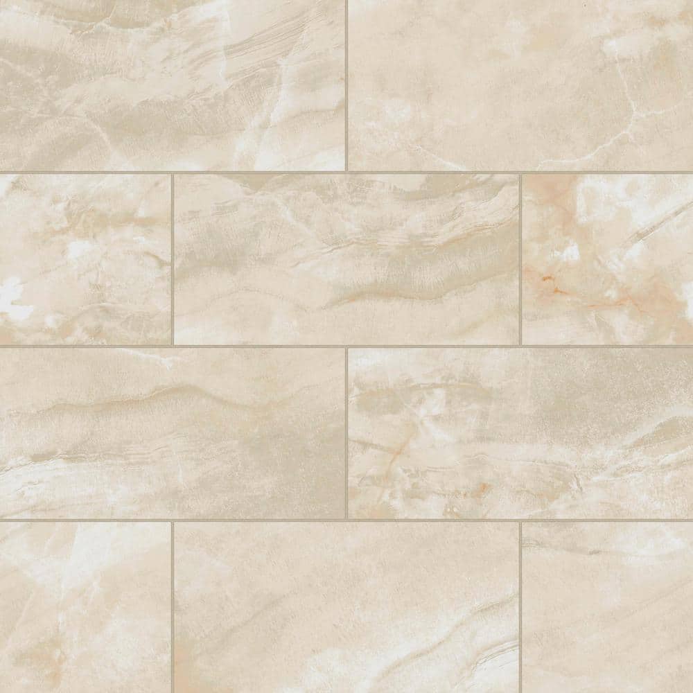 Bedrosians Gemma 12 in. x 24 in. Honed Beige Onyx Porcelain Marble Look ...
