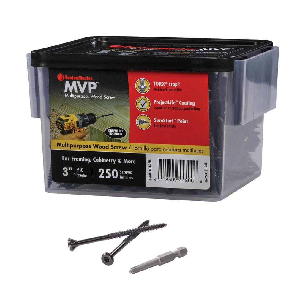 FastenMaster #10 x 3 in. Torx TTAP Drive SureSink Flat Head MVP Multipurpose Wood Screw (250 ...