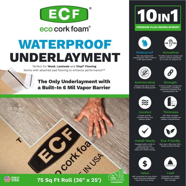 Eco Cork Foam 75 sq. ft. 3 ft. x 25 ft. x 3.2 mm Waterproof Premium ...
