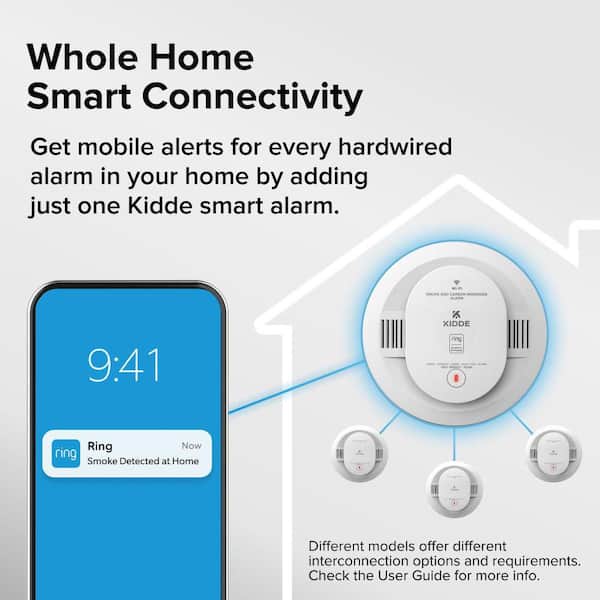 Kidde Hardwired Ring App Enabled Smart Smoke Detector with AA Backup Battery, Voice Alerts ...