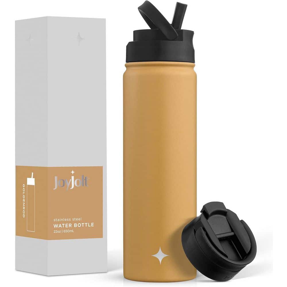 JoyJolt 22-Ounce Stainless Steel Vacuum Insulated Bottle with 2 Lids ...