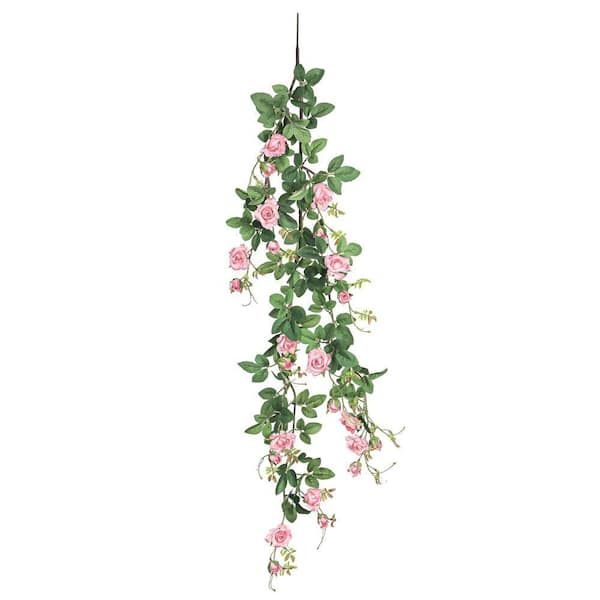 LIVING LUXURY 48 in. Pink Artificial Tea Rose Flower Stem Hanging Spray ...