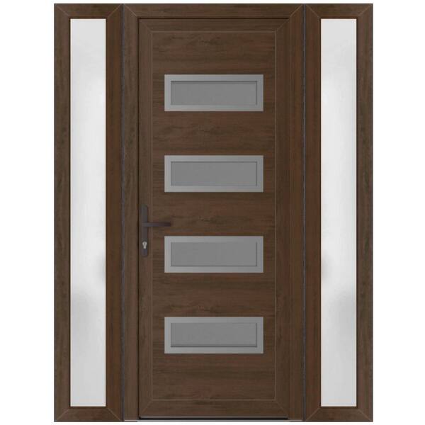 VDOMDOORS 54 in. x 80 in. Right-hand/Inswing Frosted Glass Walnut Steel ...