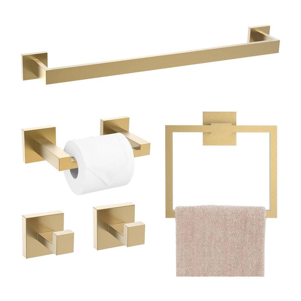 JFVKAF 5-Piece Wall-Mounted Bathroom Hardware Set with Owel Bar, Toilet ...