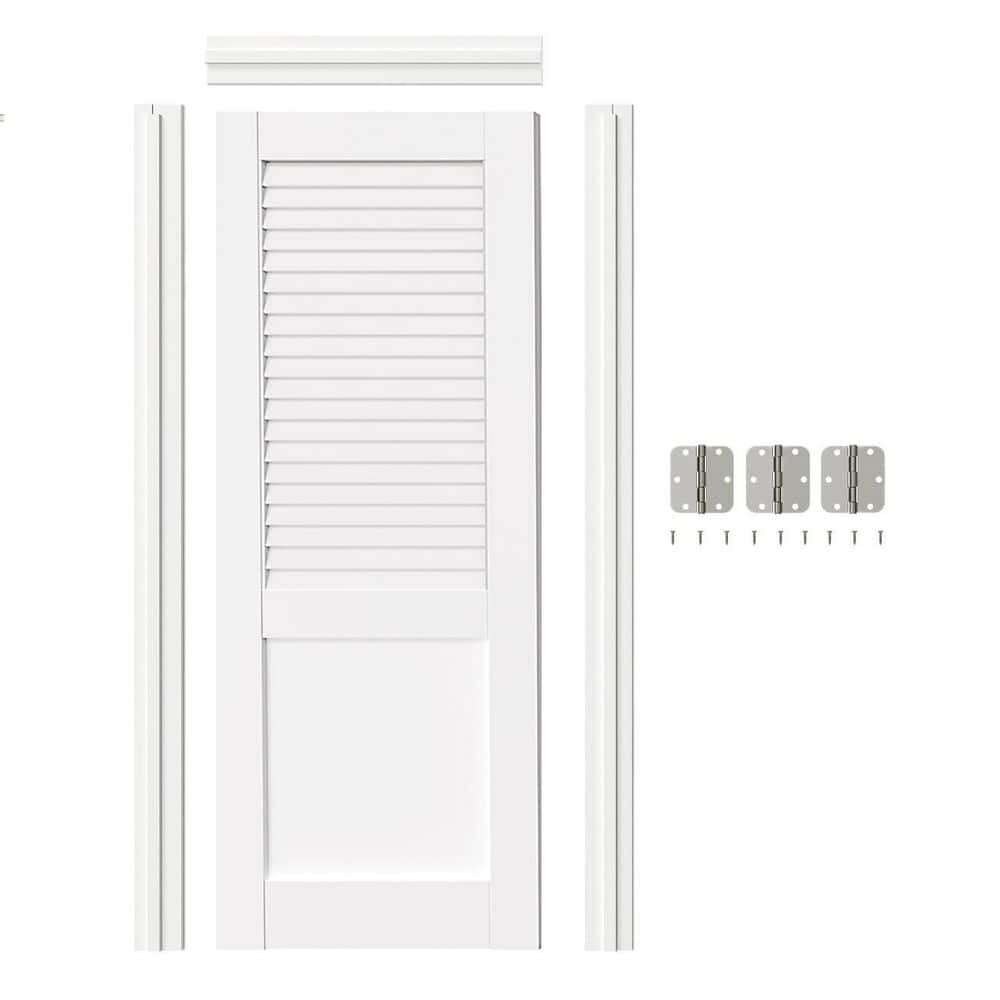 TENONER 24 in. x 80 in. Louvered-Top Panel, White Primed, Wood Prehung ...