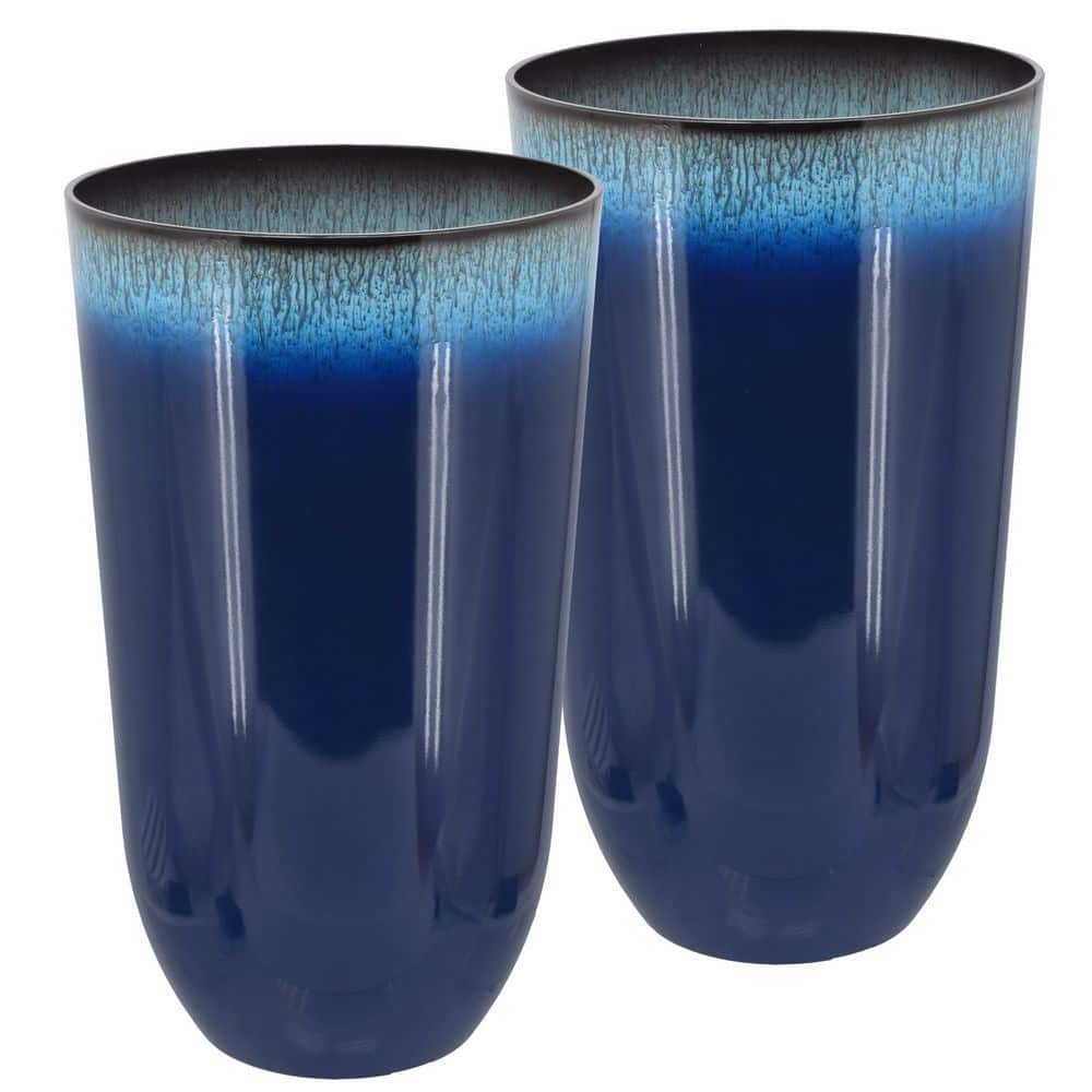 Arcadia Garden Products 15 in. x 15 in. x 25.5 in. Tall Round Blue ...