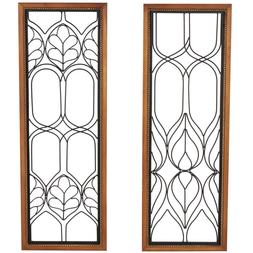 Litton Lane 11 in. x 31 in. Black Metal Wire Cutout with Beaded Wood ...