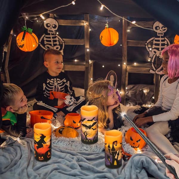 3-Pack Orange Flameless LED Pillar Candles Magic Wand Remote and Timer ...