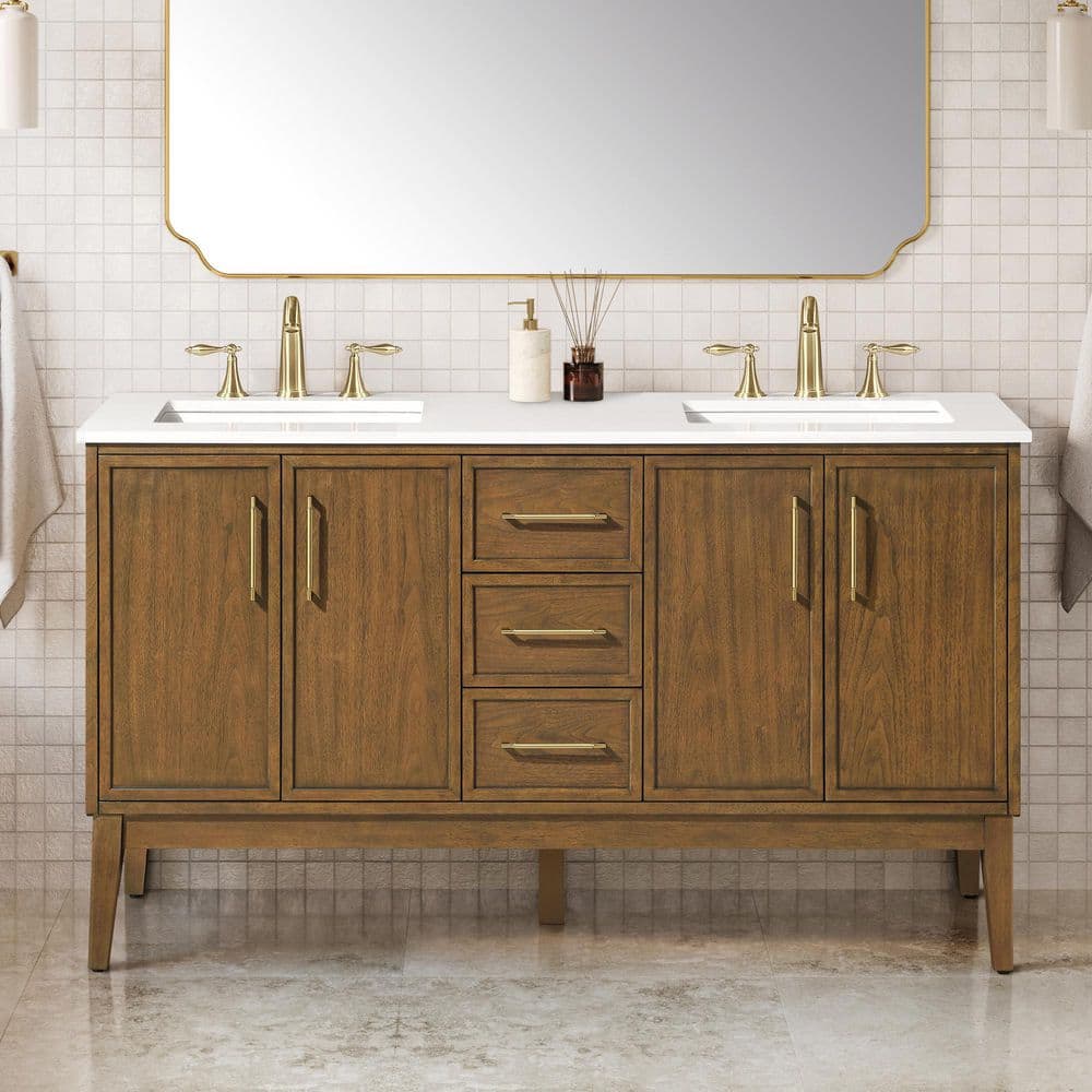Reviews for OVE Decors Kira 60 in. Freestanding Warm Walnut Bath Vanity ...