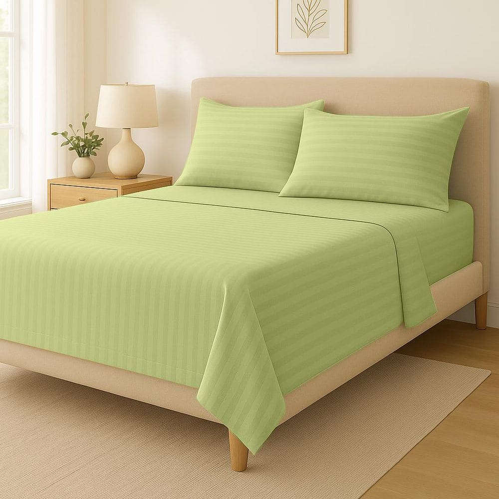 800 Thread Count 4 Piece Sage Striped 100% Cotton Full Deep Pocket ...