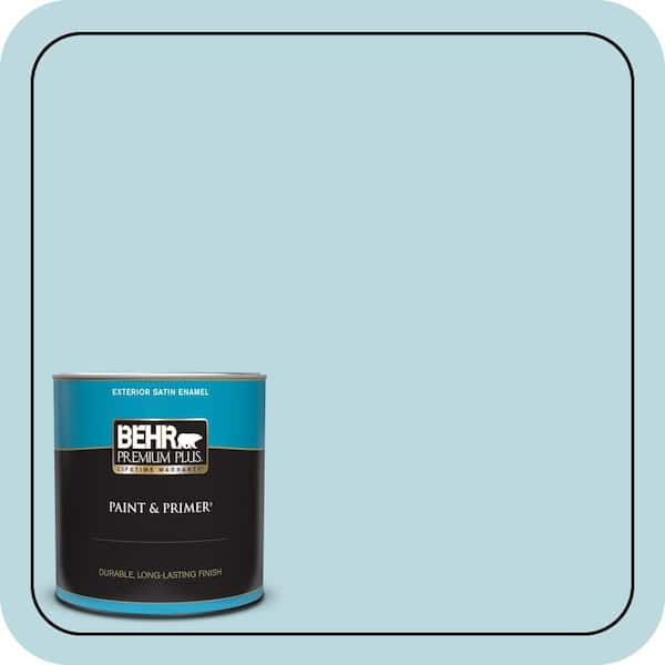 BEHR PREMIUM PLUS 1 qt. #S460-1 Air Blue Satin Enamel Exterior Paint ...