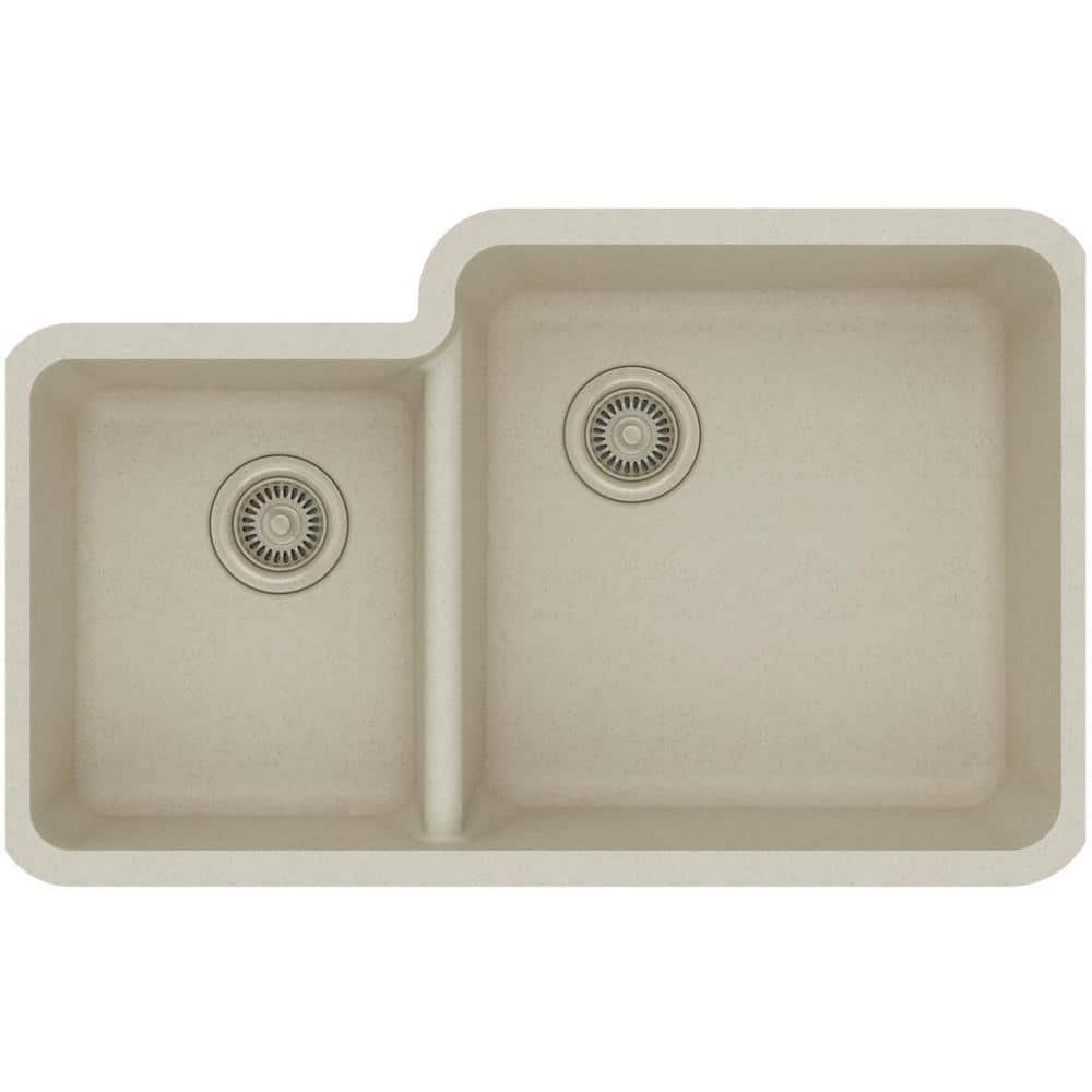 Elkay Quartz Classic 33 in. Undermount Offset 40/60 Double Bowl Bisque ...