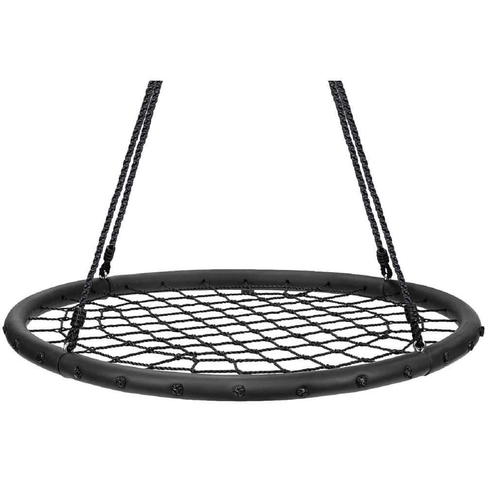 Sorbus Circle 40 in. Web Swing for Kids Black Net Seat Disc Swing with ...