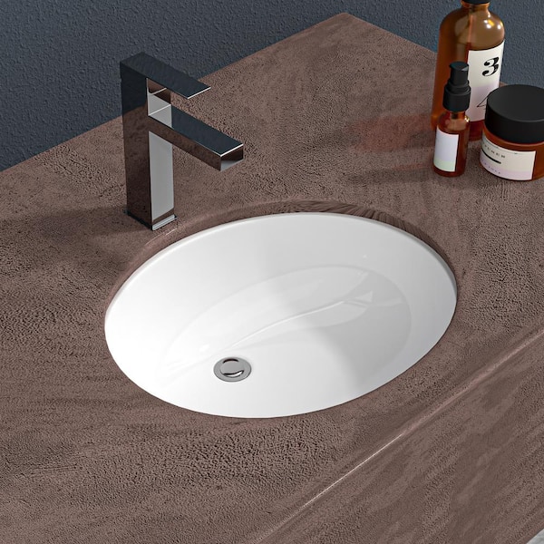 Staykiwi 19 in. Undermount Oval Bathroom Sink in White Ceramic with ...