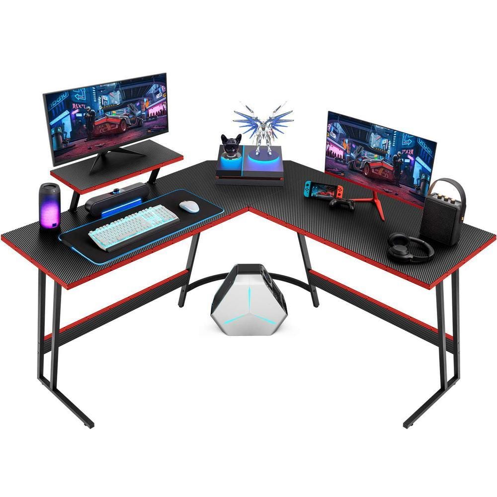 Angel Sar 50.4 in. Black L Shaped Gaming Desk, Alloy Steel PC Corner ...