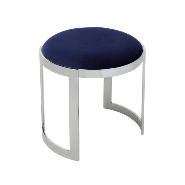 Benjara 19 in. Blue and Silver Low Back Metal Accent Stool with Velvet ...