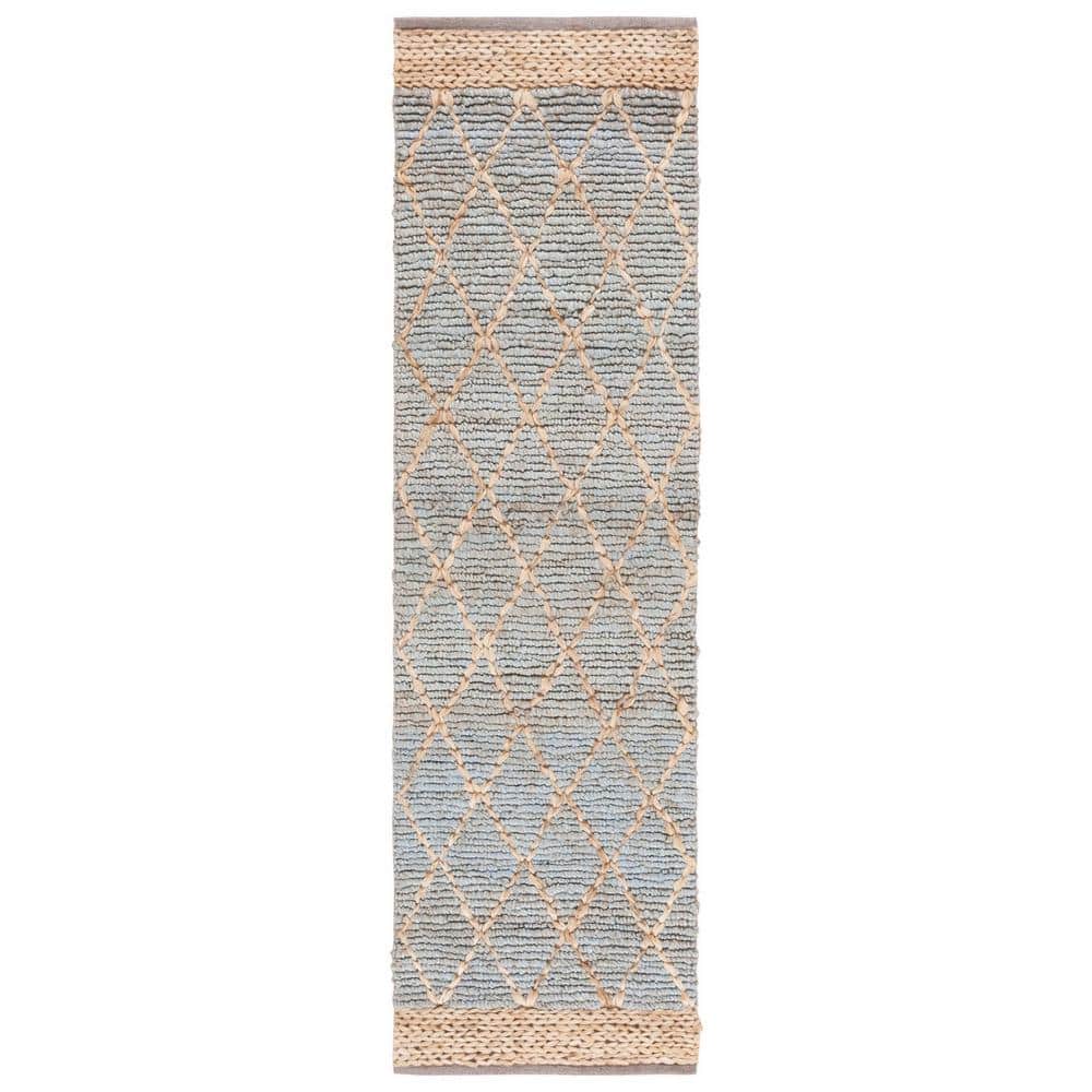 SAFAVIEH Natural Fiber Light Blue 3 ft. x 8 ft. Border Multi-Diamond ...